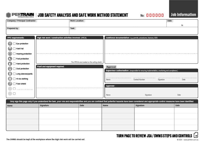 Safe Work Method Statement / Job Safety Analysis book