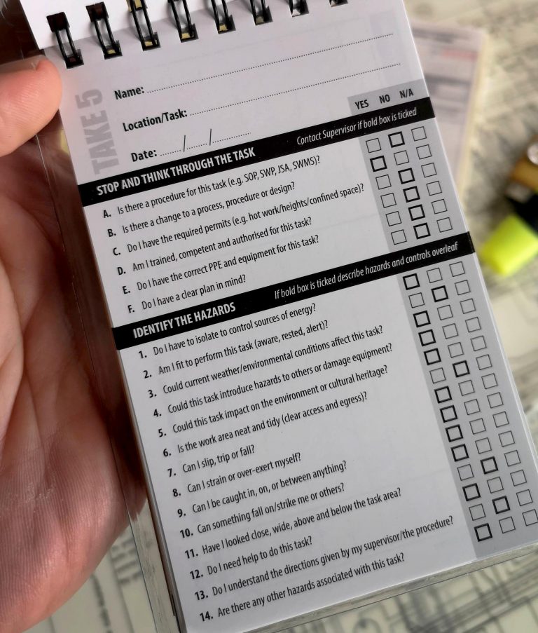 TAKE 5 risk assessment checklist book for $4.95 each